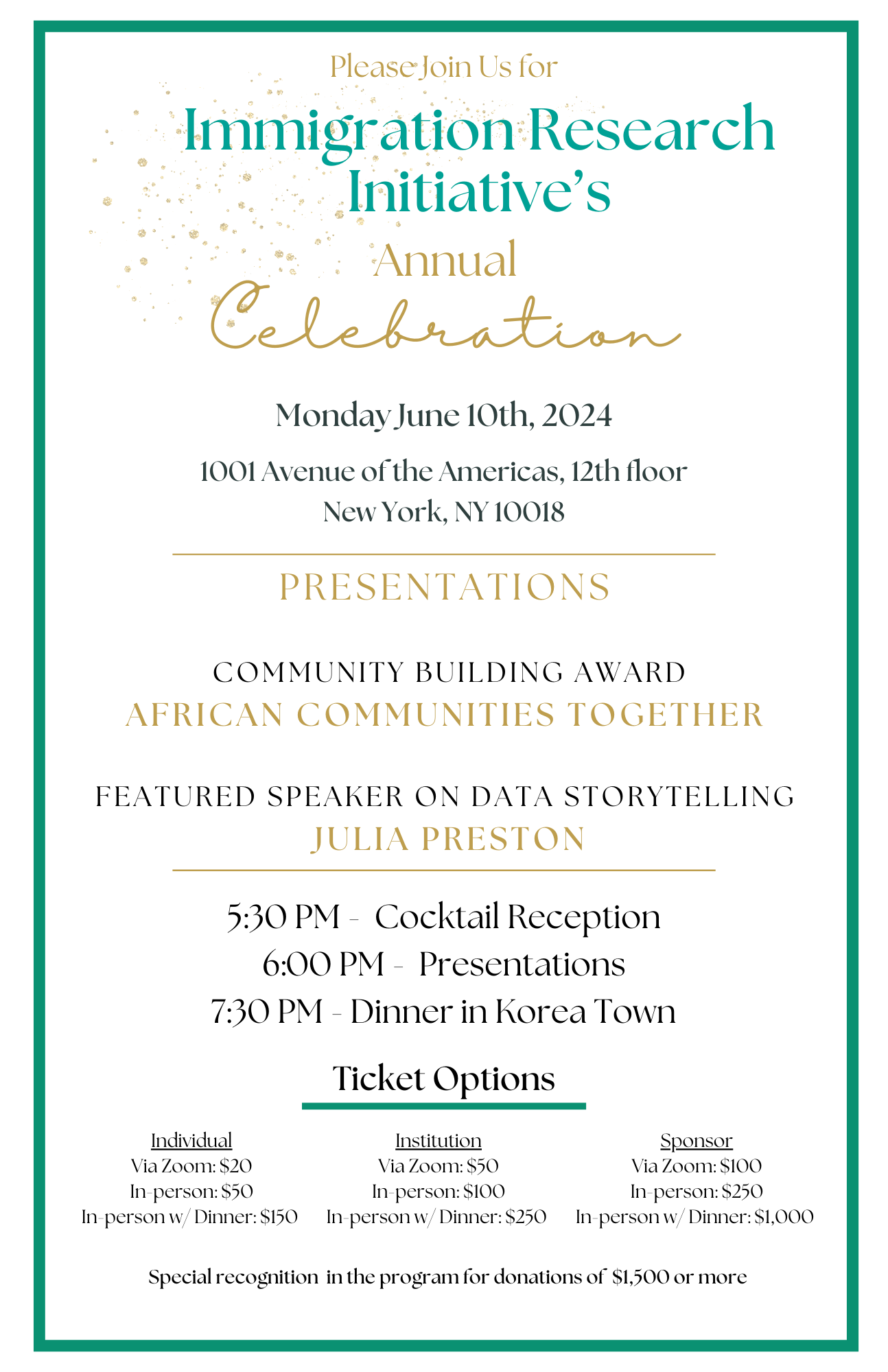 Join us for IRI’s Annual Celebration! - Immigration Research Initiative
